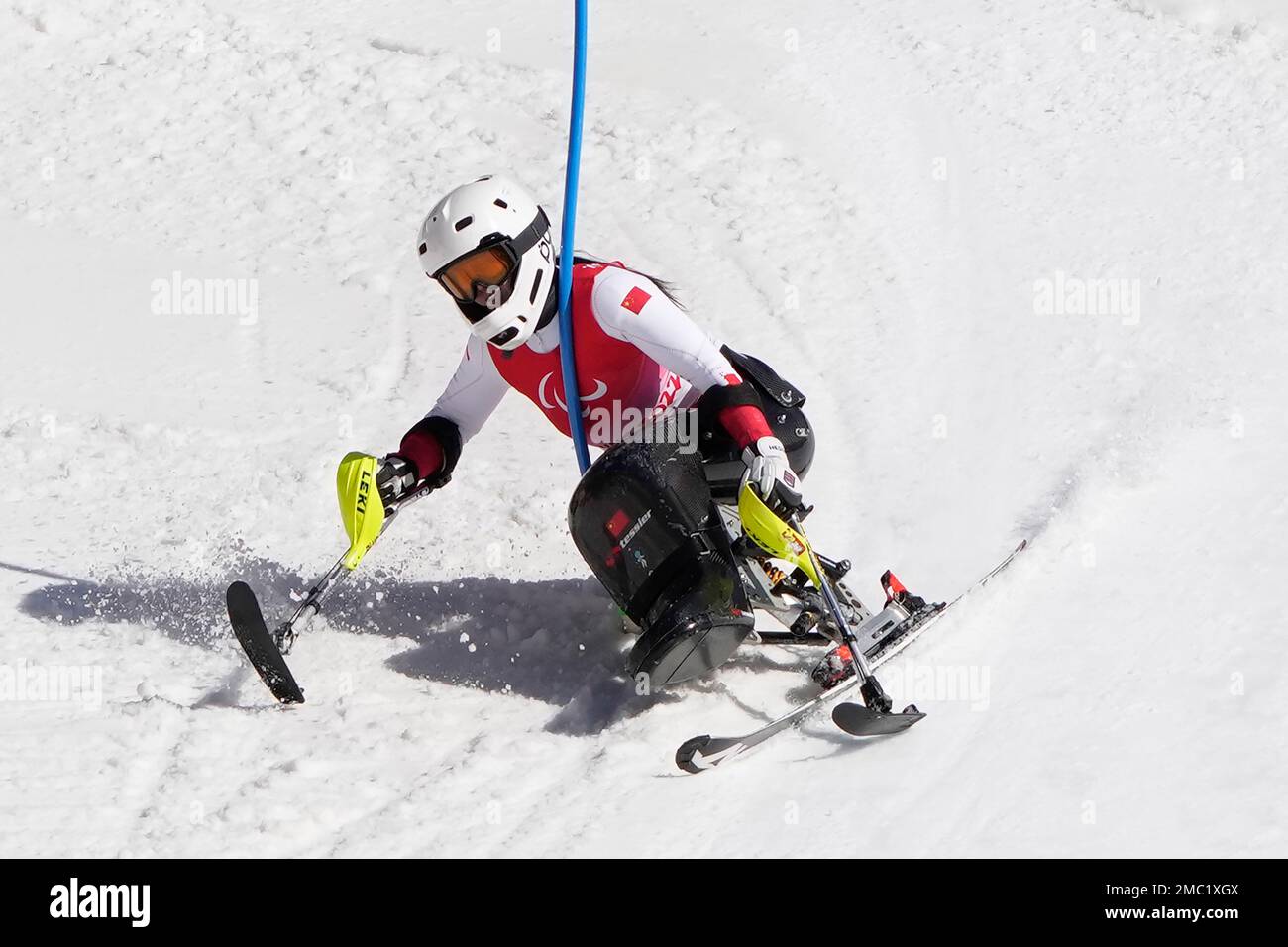 Liu Sitong of China competes in the women's super combined, slalom ...
