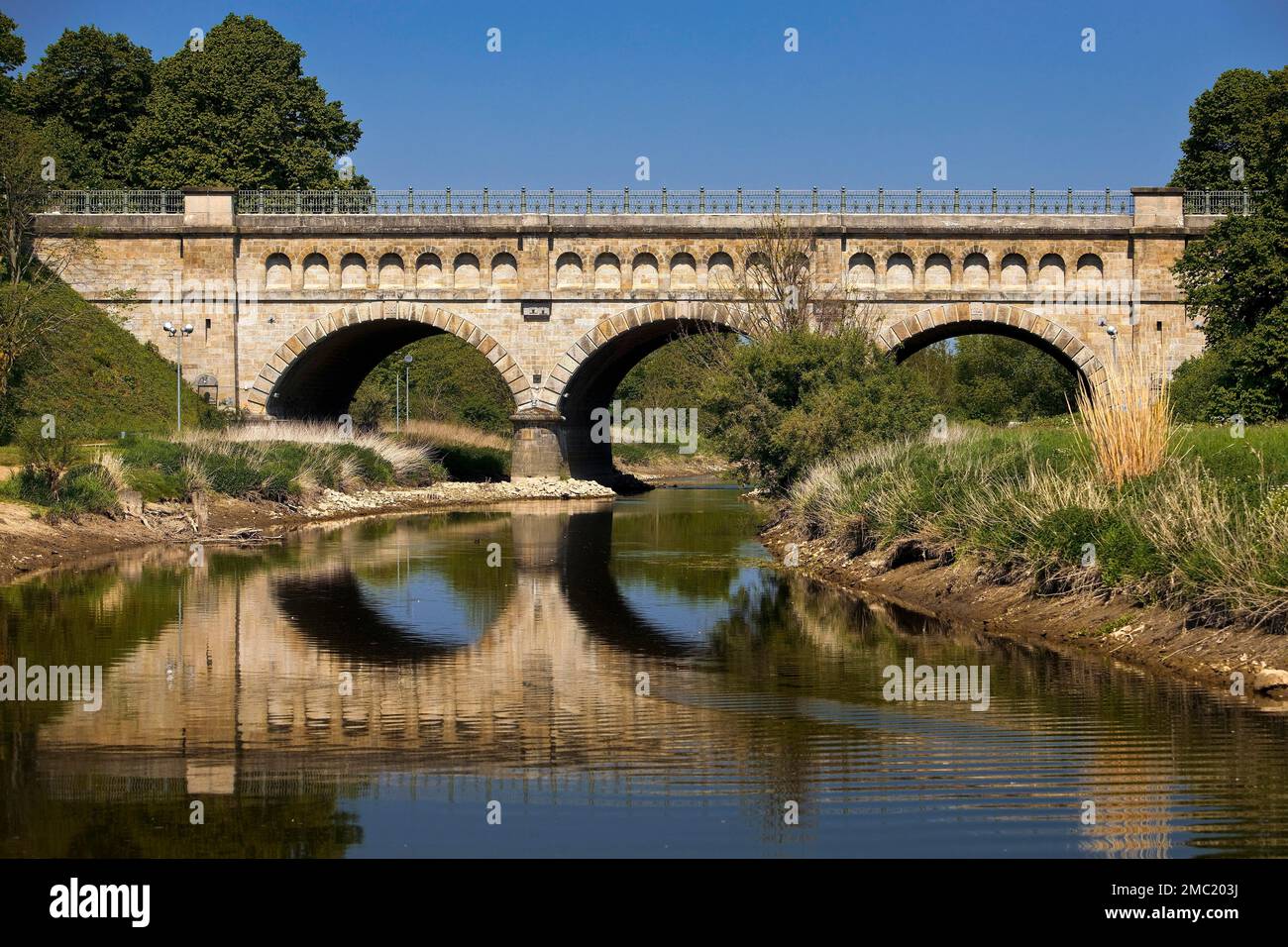 Three-arch bridge, historic canal bridge over the Stever, Olfen ...