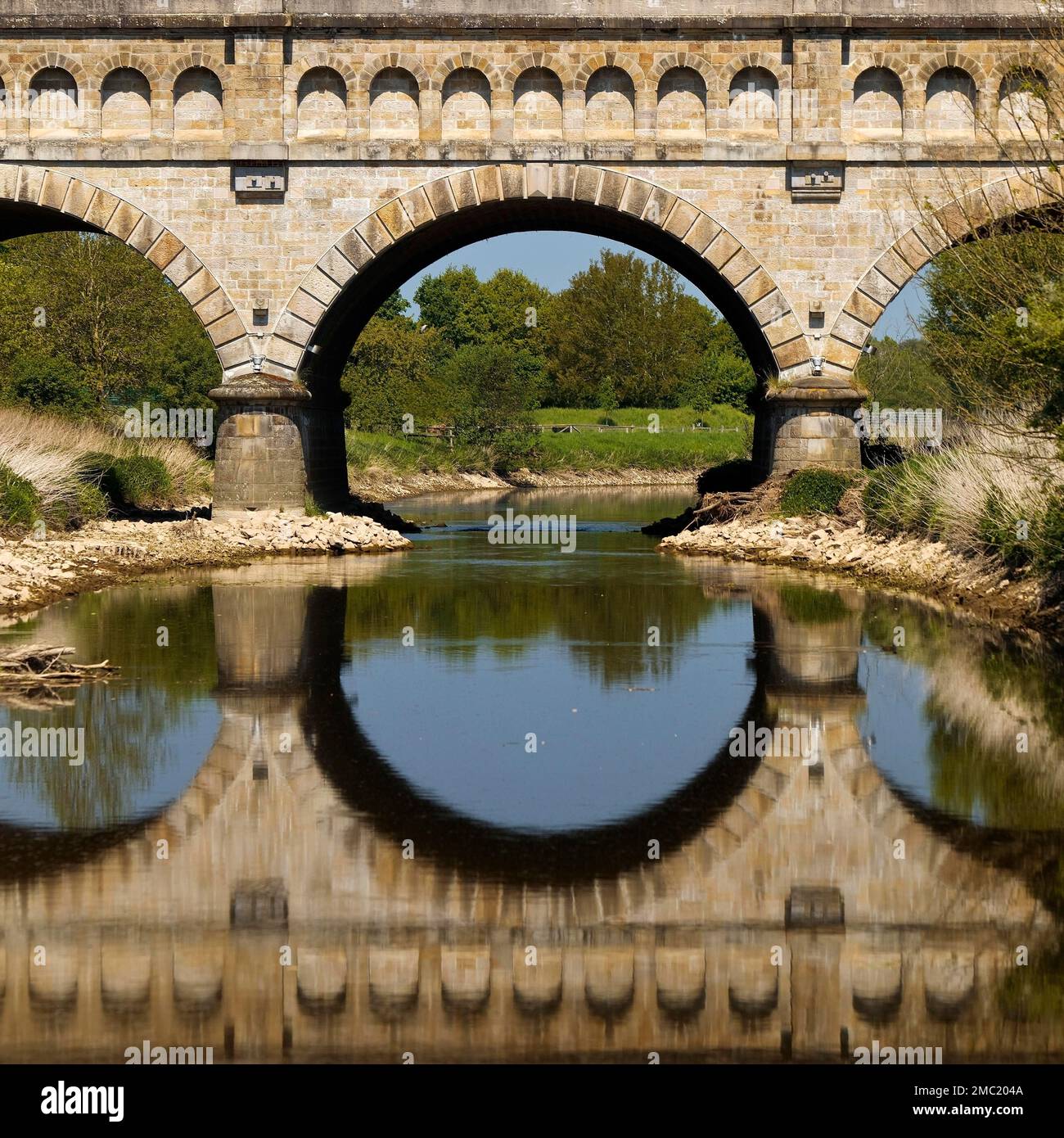 Three-arch bridge, historic canal bridge over the Stever, Olfen ...