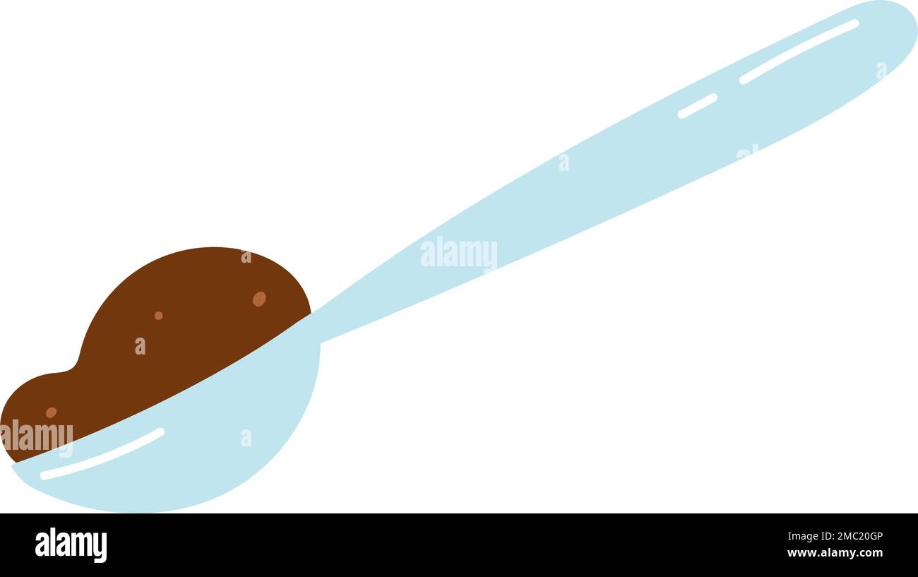 Spoon with coffee in cartoon flat style. Hand drawn vector illustration ...