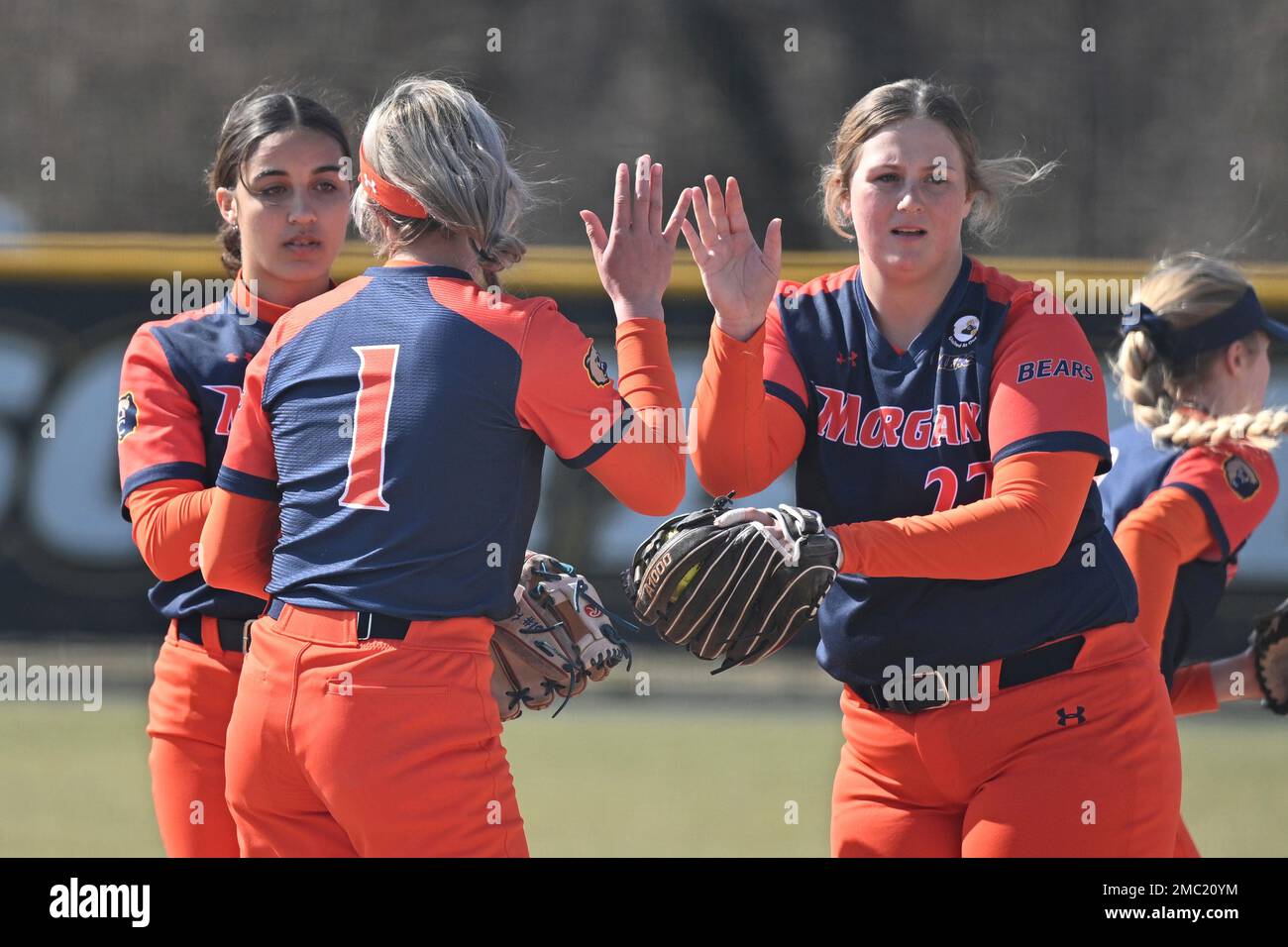 Morgan State pitcher Victoria Fletcher, right, and Danielle Jason high ...