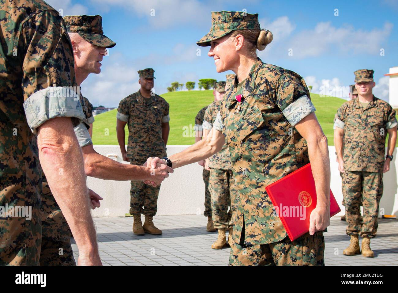 U.S. Marine Corps Sgt. Maj. Brian R. Drechsler congratulates Sgt. Maj ...