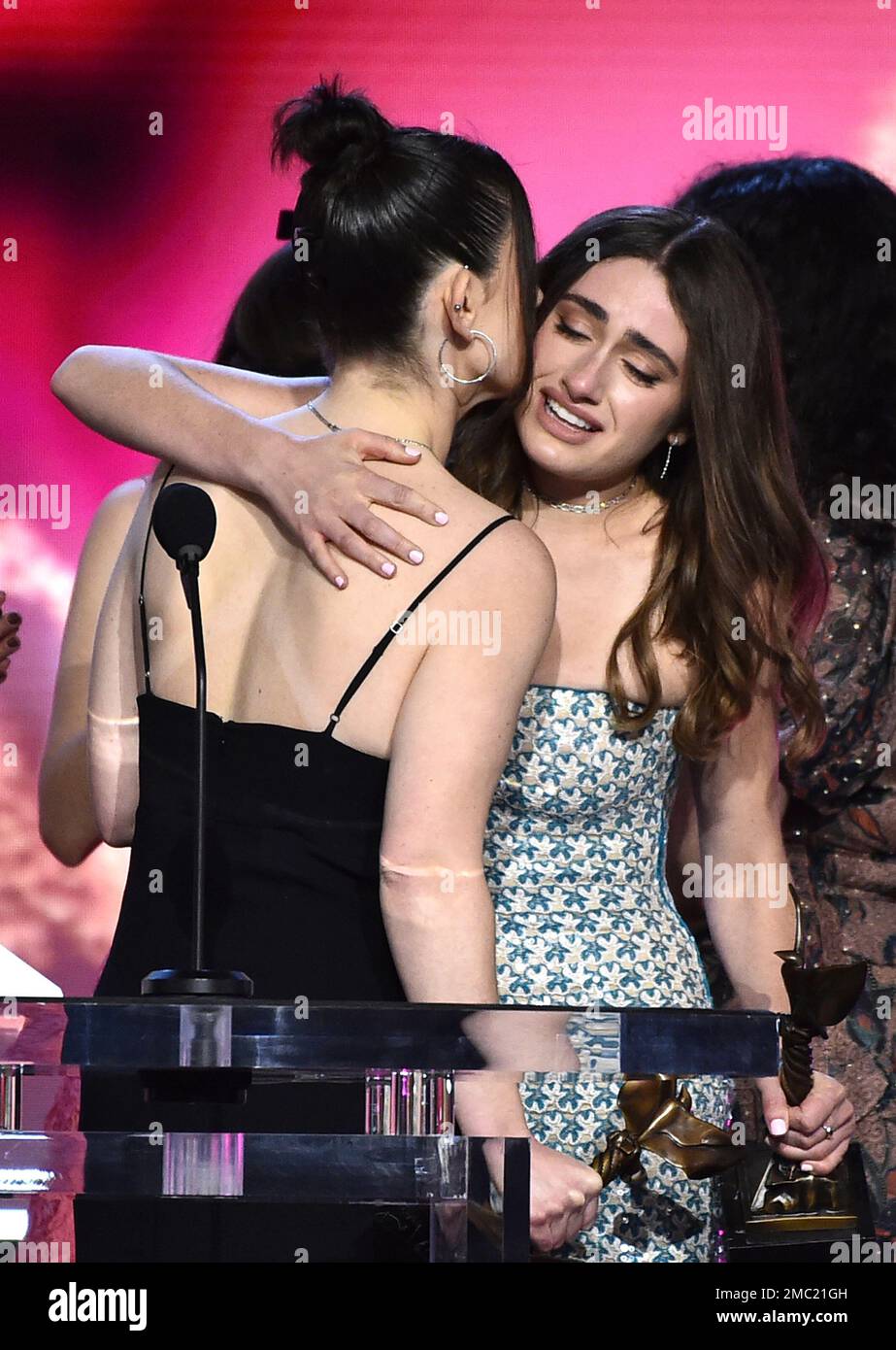 Director Emma Seligman, left, hugs Rachel Sennott of "Shiva Baby" as ...