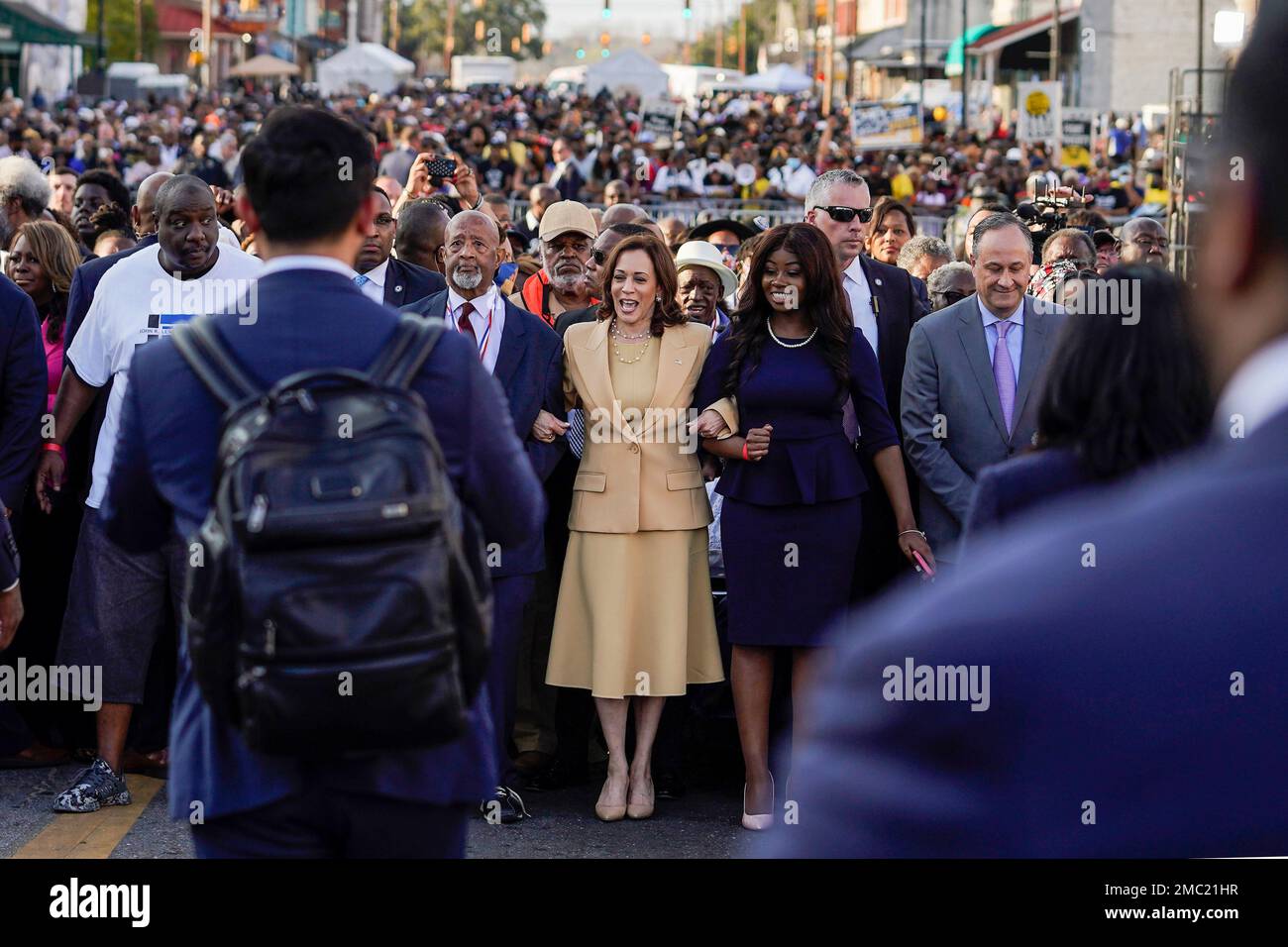 Vice President Kamala Harris marches on the Edmund Pettus Bridge after ...