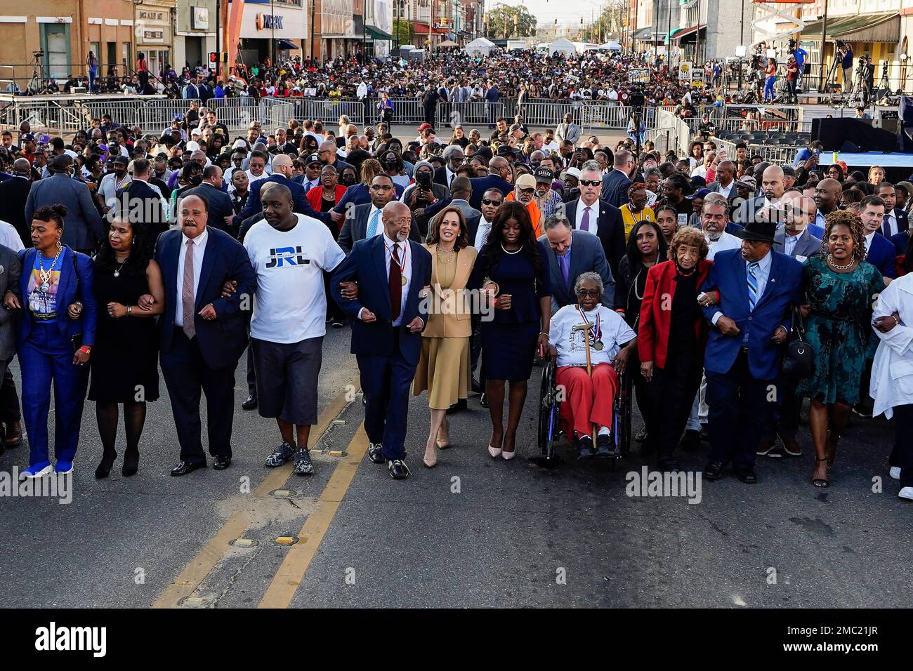Vice President Kamala Harris marches on the Edmund Pettus Bridge after ...