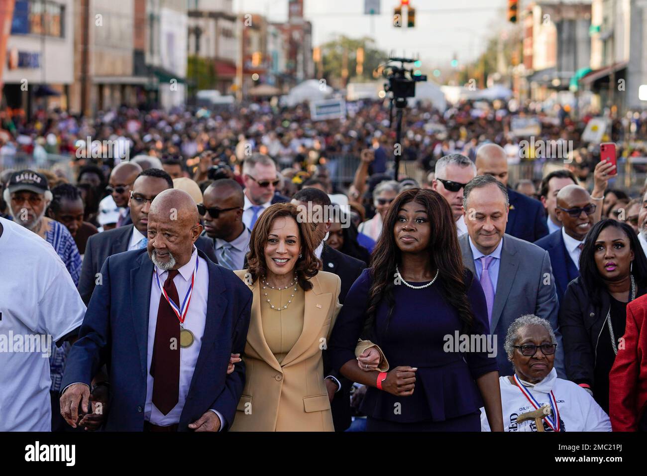 Vice President Kamala Harris marches on the Edmund Pettus Bridge after ...