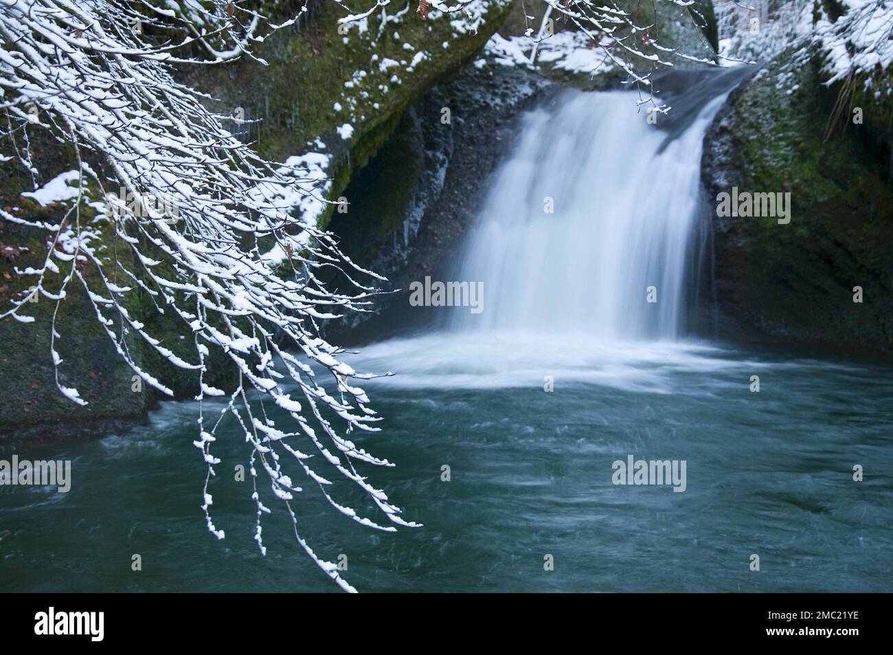 River Argen in the Eistobel, winter, near Isny, Allgaeu, Bavaria ...