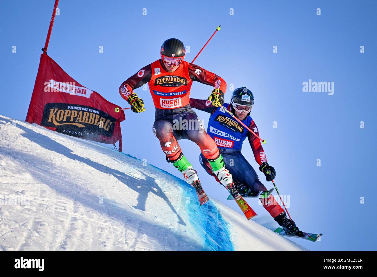 Idre, Sweden. 21st Jan, 2023. Canada's Reece Howden (red) and Canada's ...
