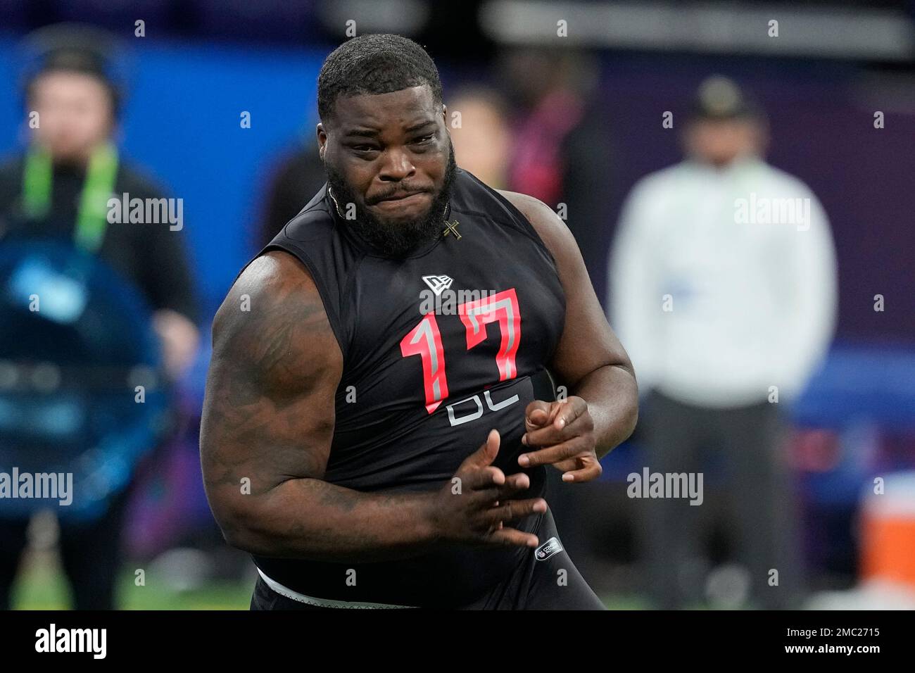 Kentucky defensive lineman Marquan McCall runs a drill during the NFL ...