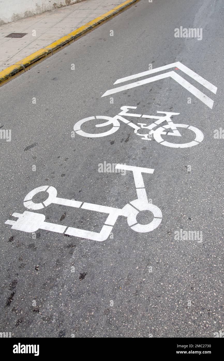 Bike Lane and Electric Scooter Signs on Street Stock Photo - Alamy