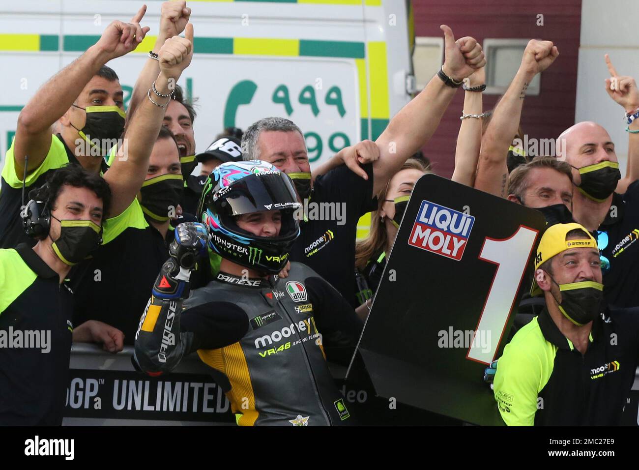 Italian rider Celestino Vietti of the SKY Racing Team VR46 celebrates ...