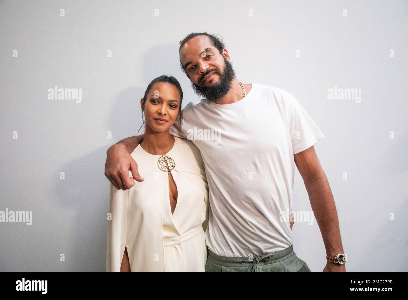 Lais Ribeiro, left, and Joakim Noah attend the Elie Saab Ready To Wear ...