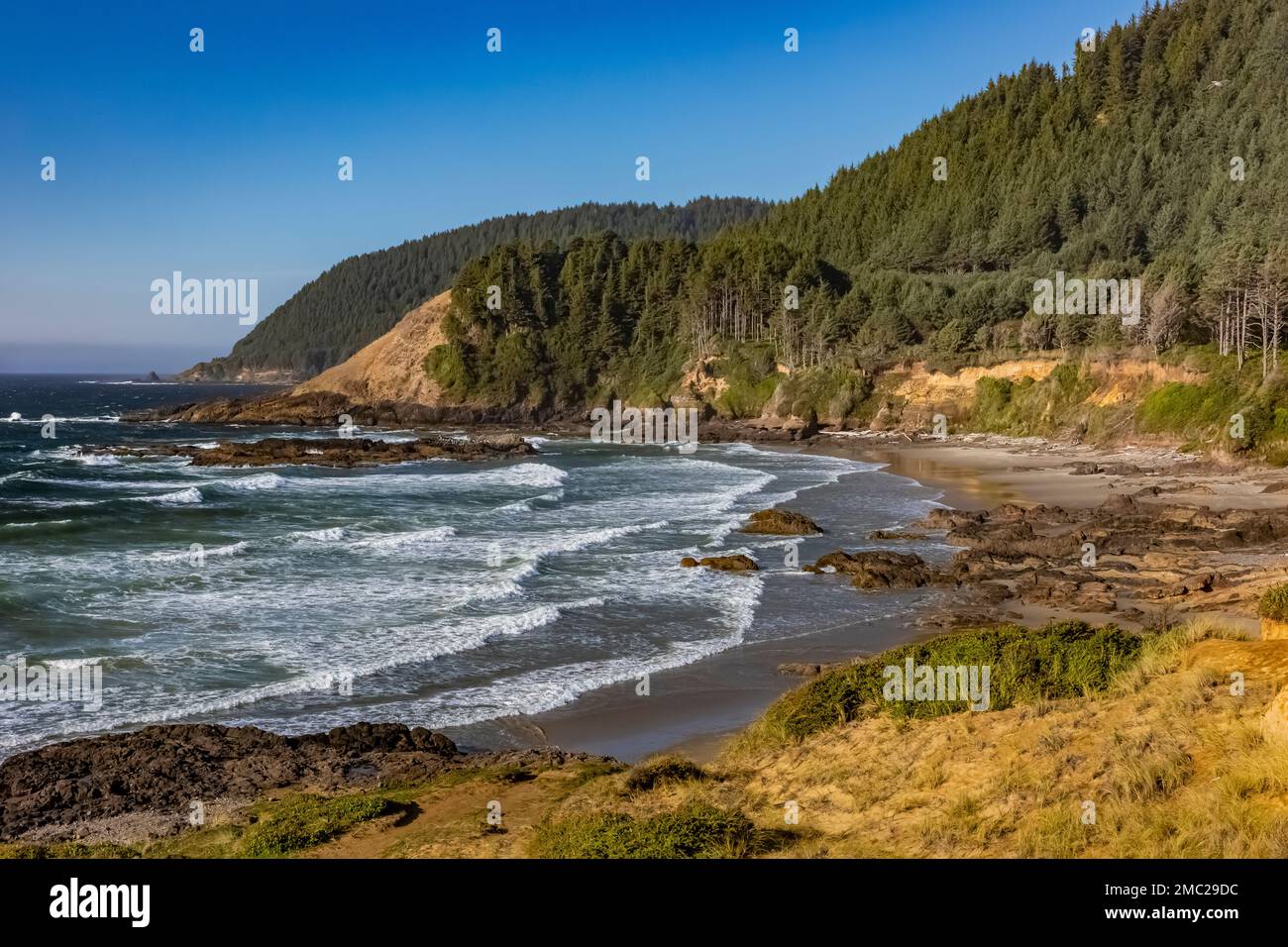 View of rocky coast from Strawberry Hill Wayside looking out on the ...