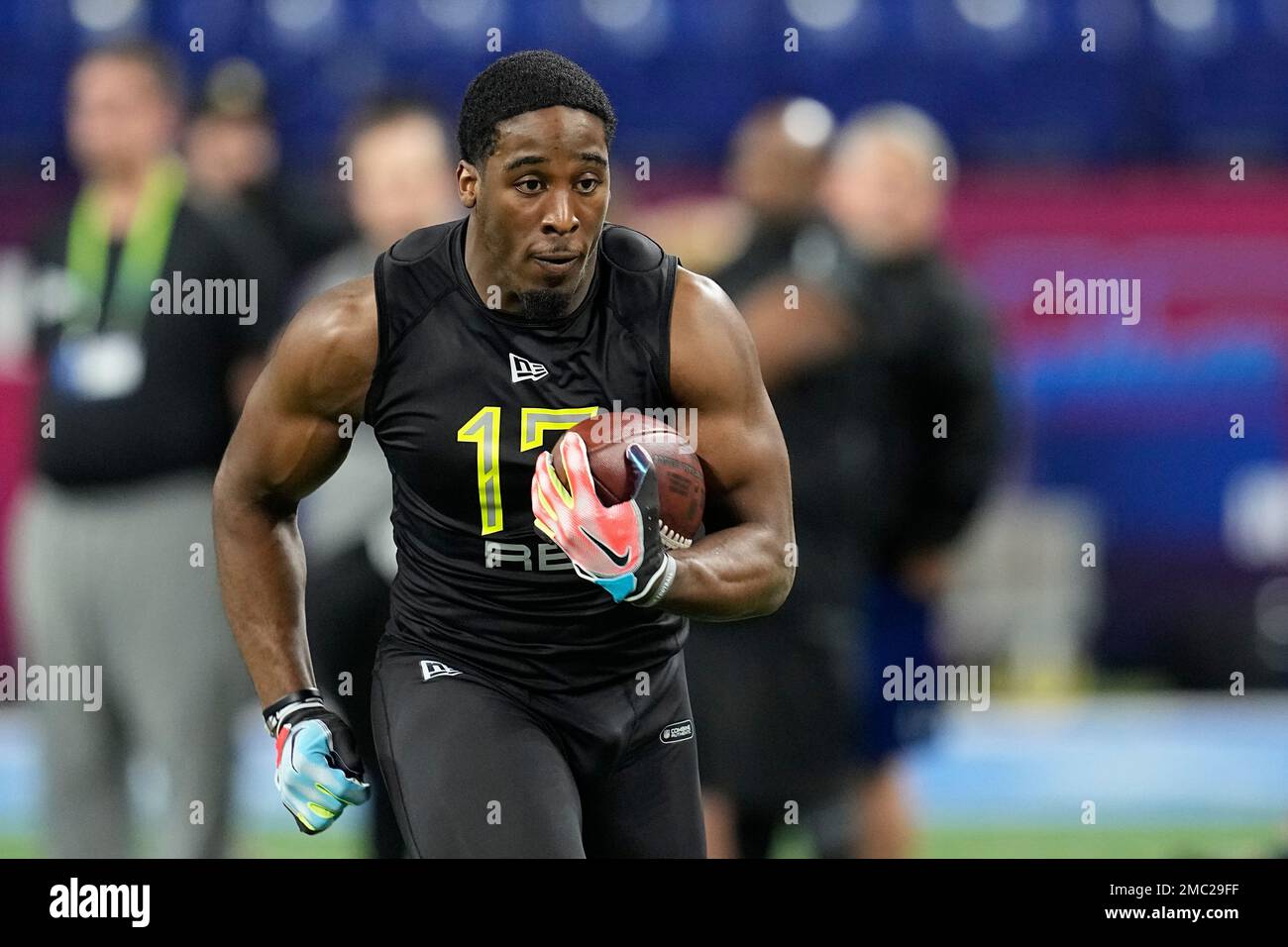 Iowa State running back Breece Hall runs a drill during the NFL ...