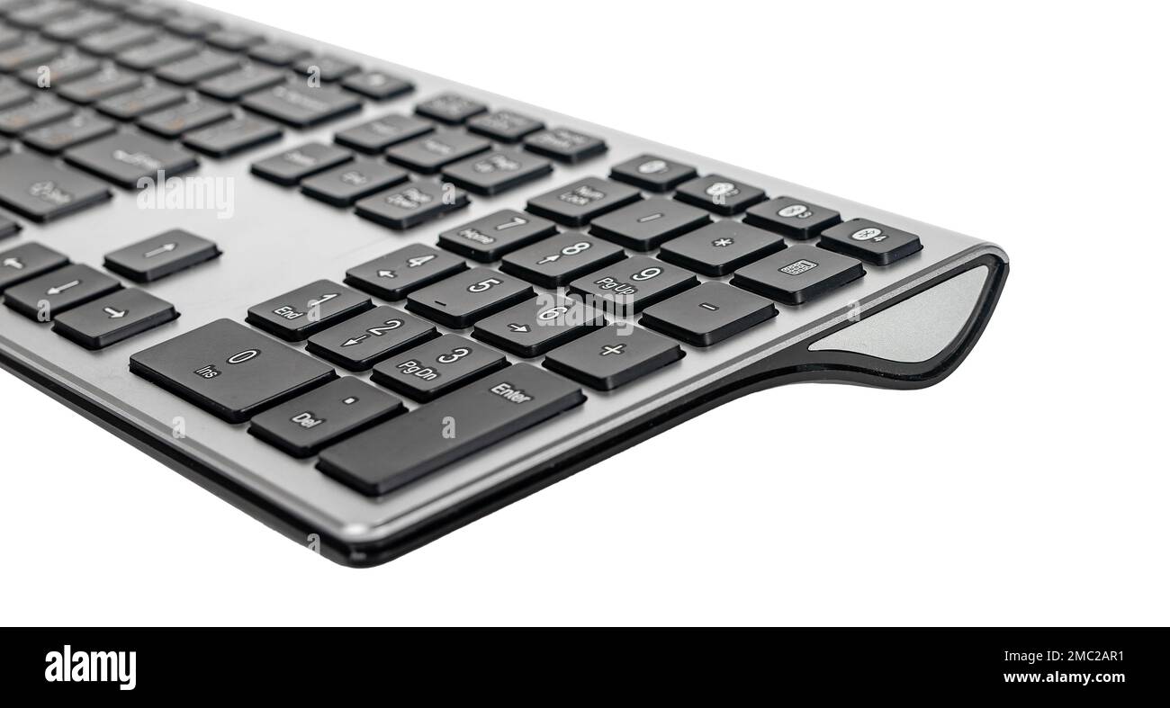 Computer keyboard with black keys isolated on white background. High ...