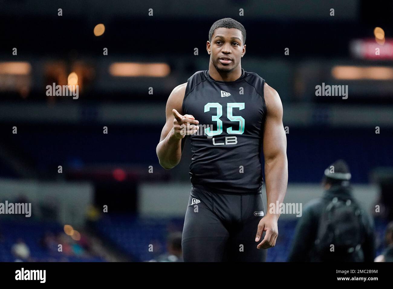 Georgia linebacker Channing Tindall (35) participates in the broad jump ...