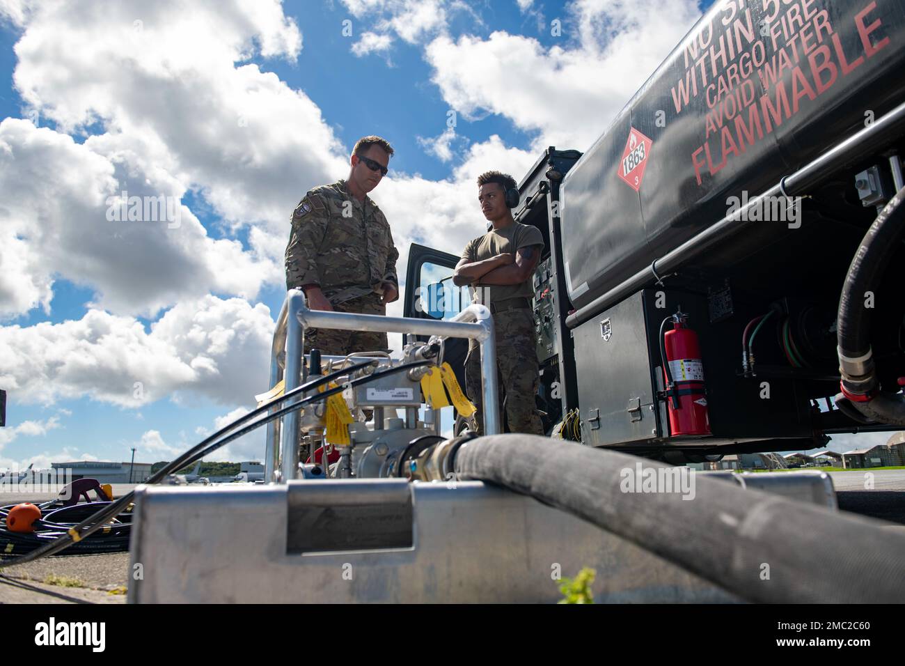 U.S. Air Force Airmen from the 18th Logistics Readiness Squadron hot ...