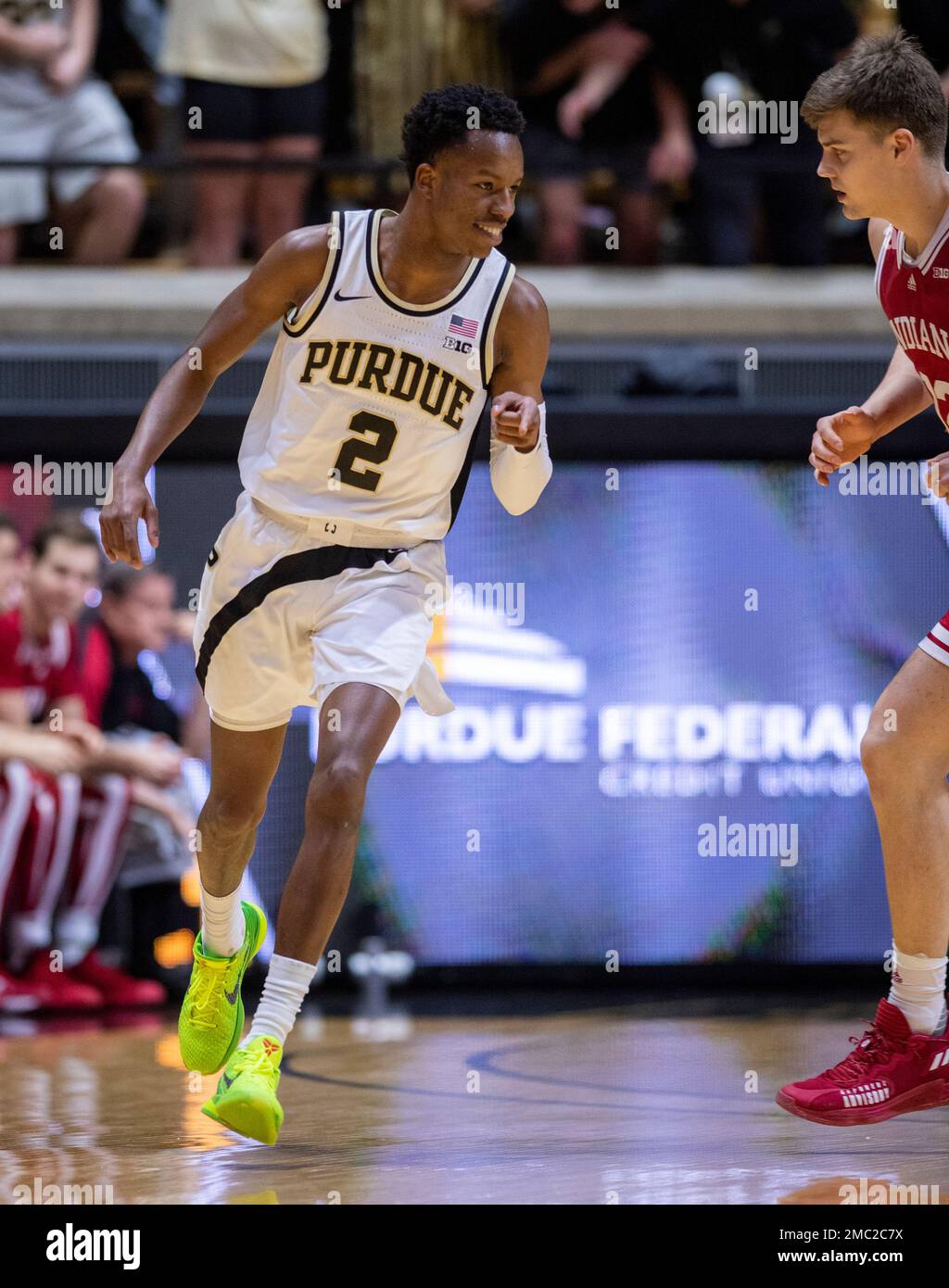 Purdue guard Eric Hunter Jr. (2) reacts after scoring during the first ...