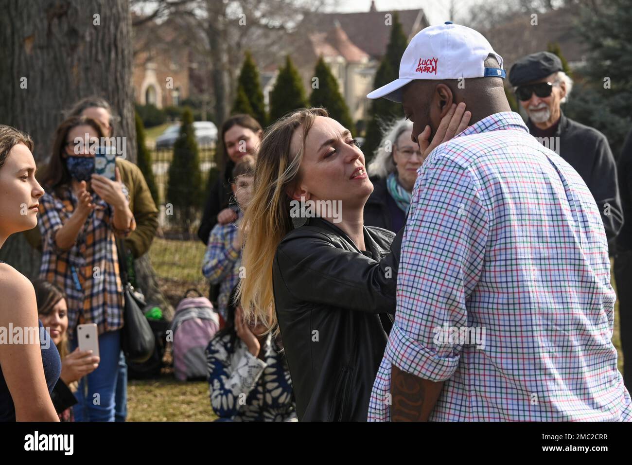 Newlyweds Maria and David during their ceremony at a home, Saturday ...