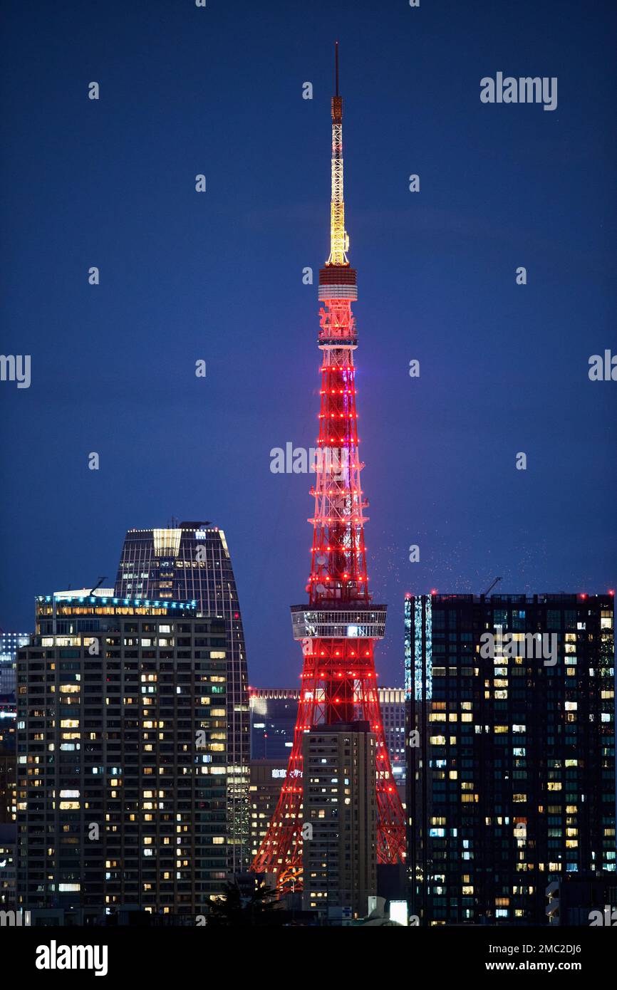 Tokyo, Japan. 21st Jan, 2023. Tokyo Tower is lit up in red to celebrate ...