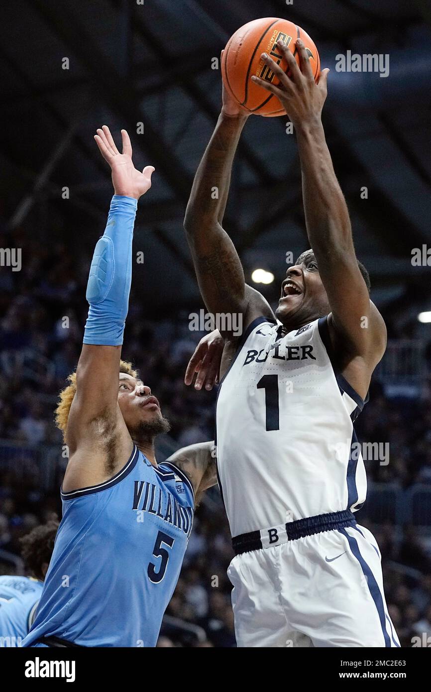 Butler's Bo Hodges (1) shoots over Villanova's Justin Moore (5) during ...