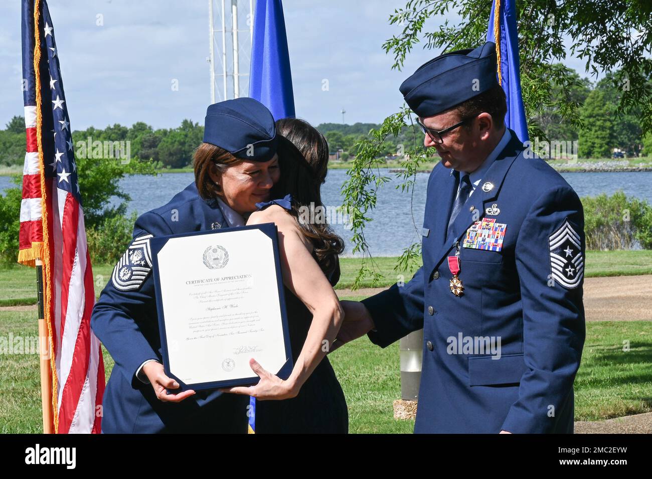 Chief Master Sergeant of the Air Force, JoAnne S. Bass, presents a ...