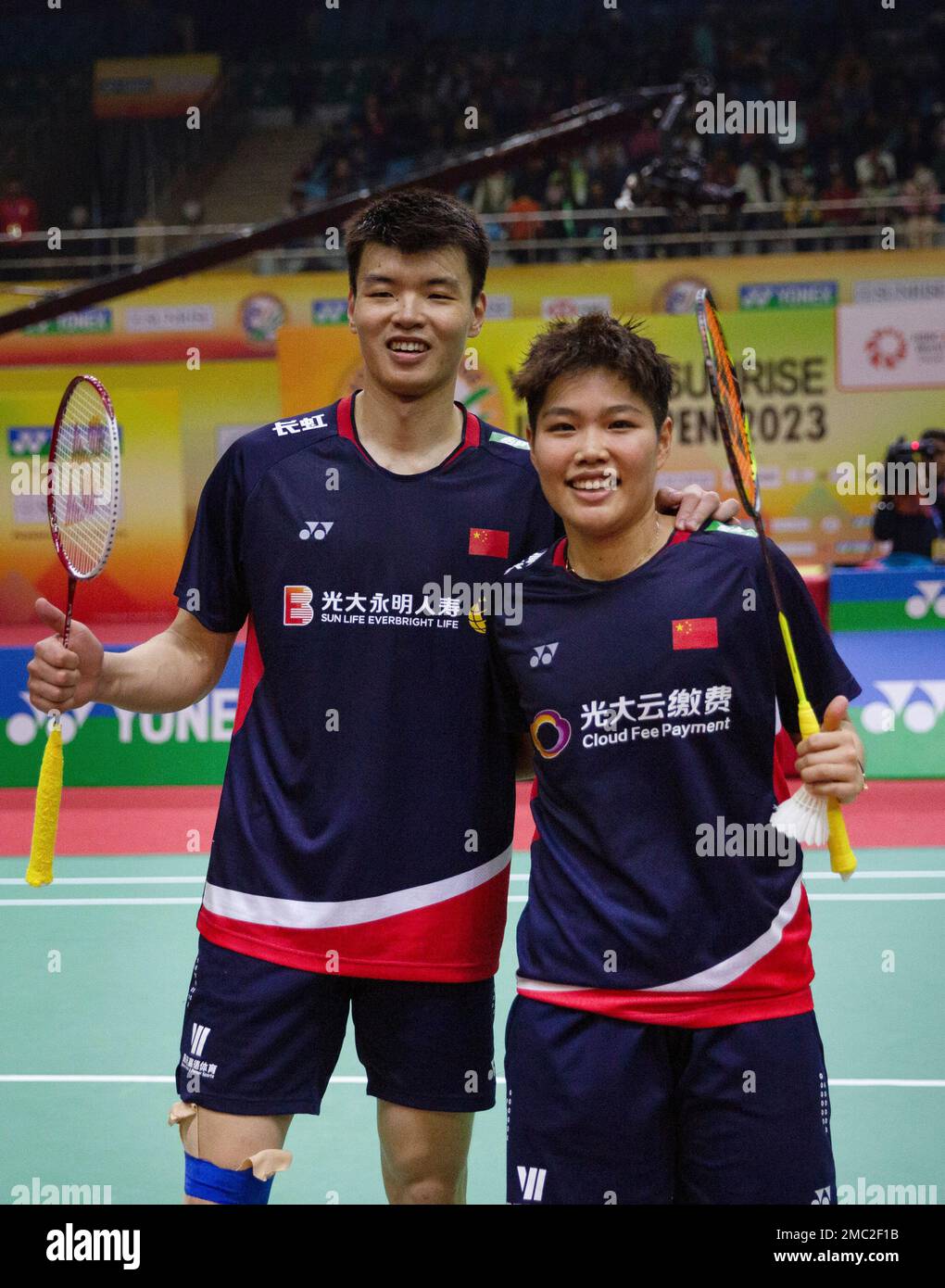 New Delhi, India. 21st Jan, 2023. Wang Yilyu(L)/Huang Dongping pose for ...