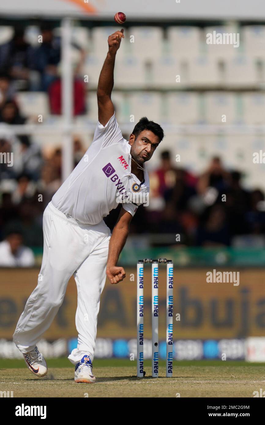 India's Ravichandran Ashwini bowls during the second day of the first ...