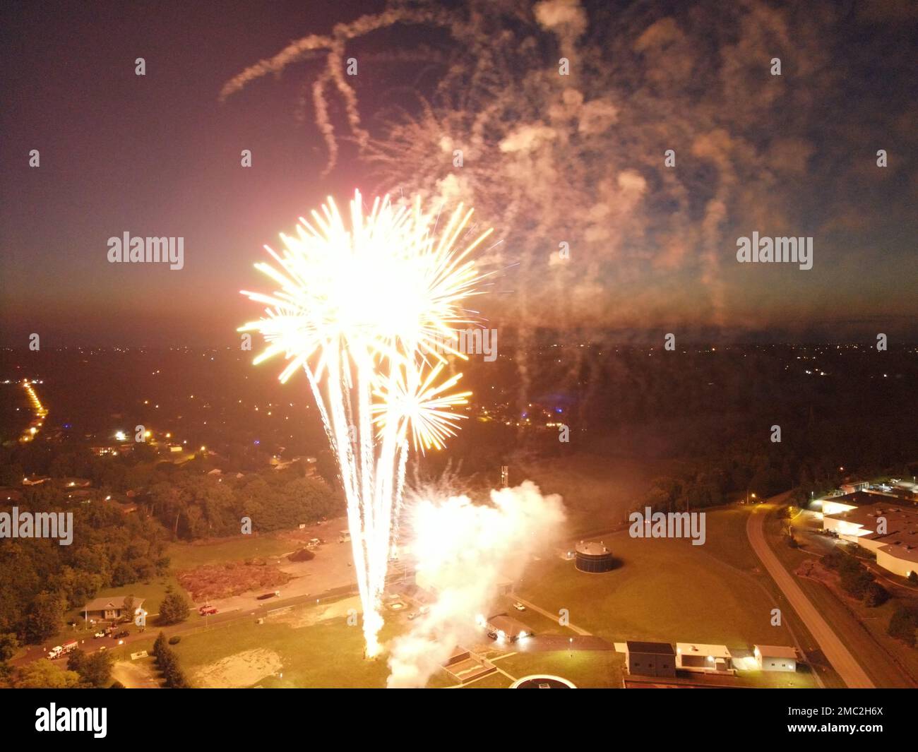An aerial view of a colorful fireworks in the sky Stock Photo - Alamy