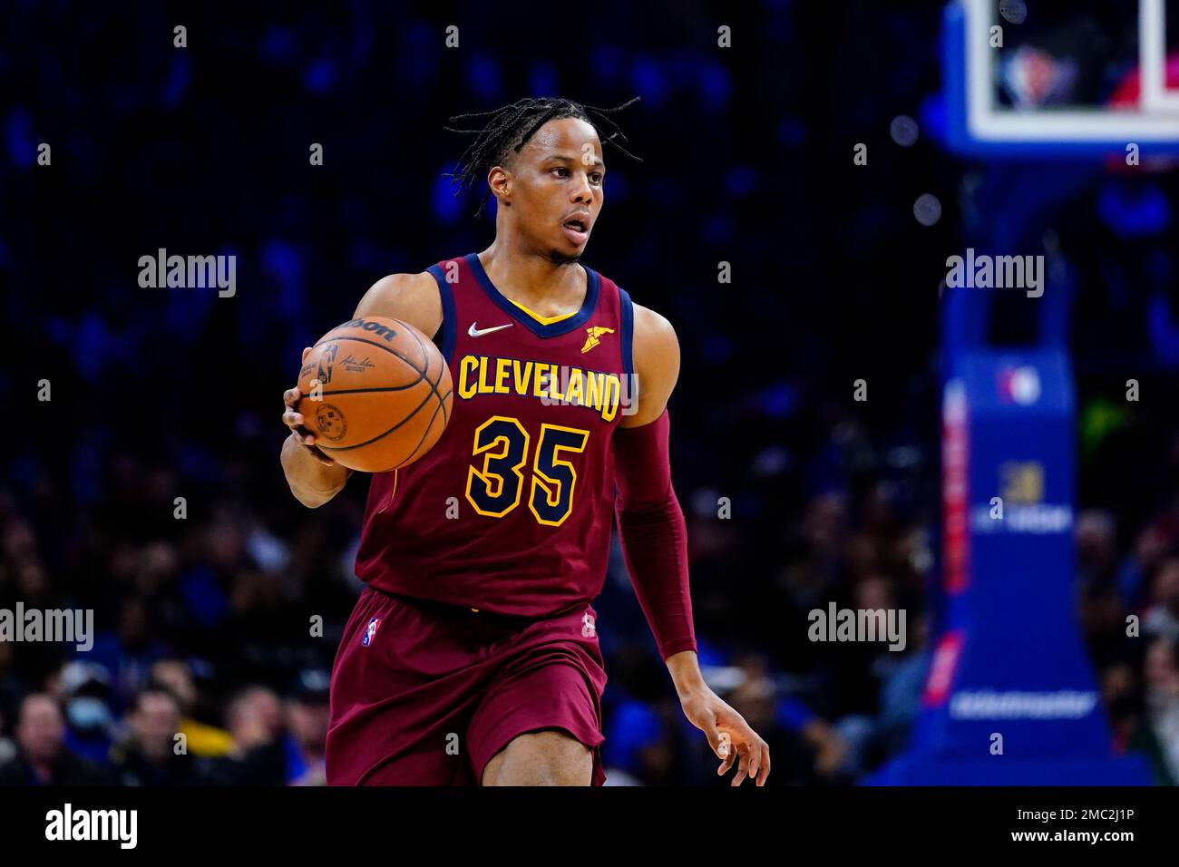 Cleveland Cavaliers' Isaac Okoro plays during an NBA basketball game ...