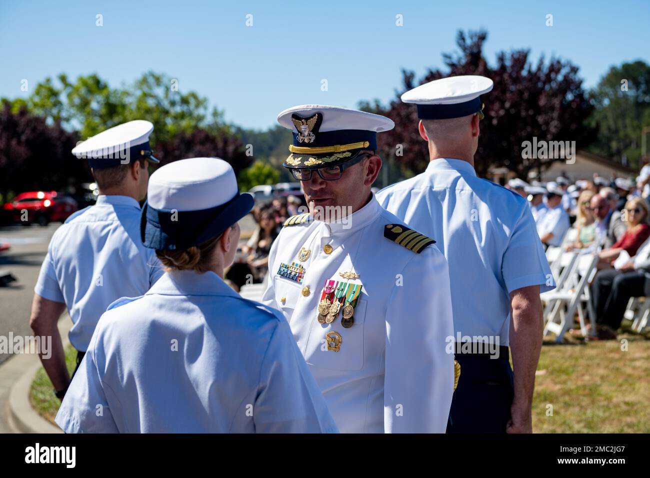 U.S. Coast Guard Capt. Steven Ramassini and Capt. Matthew Chong conduct ...