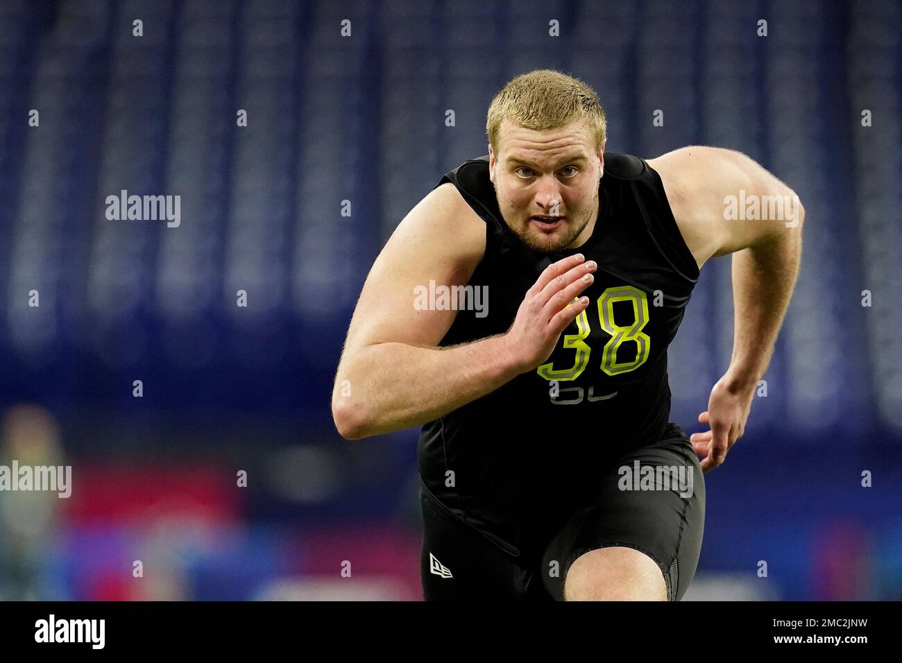 Northern Iowa offensive lineman Trevor Penning (38) participates in ...