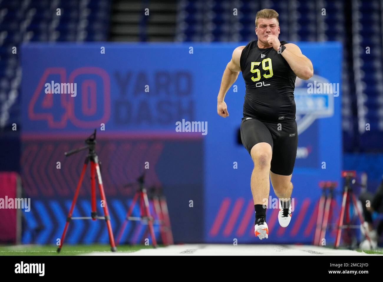 Fordham offensive lineman Nick Zakelj runs the 40-yard dash at the NFL ...