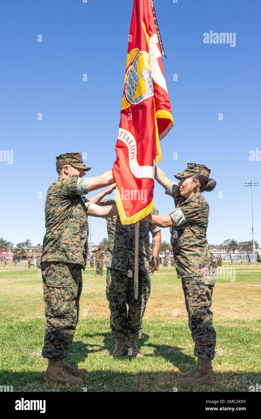 U.S. Marine Lt. Col. Adam N. Law, left, the incoming commanding officer ...