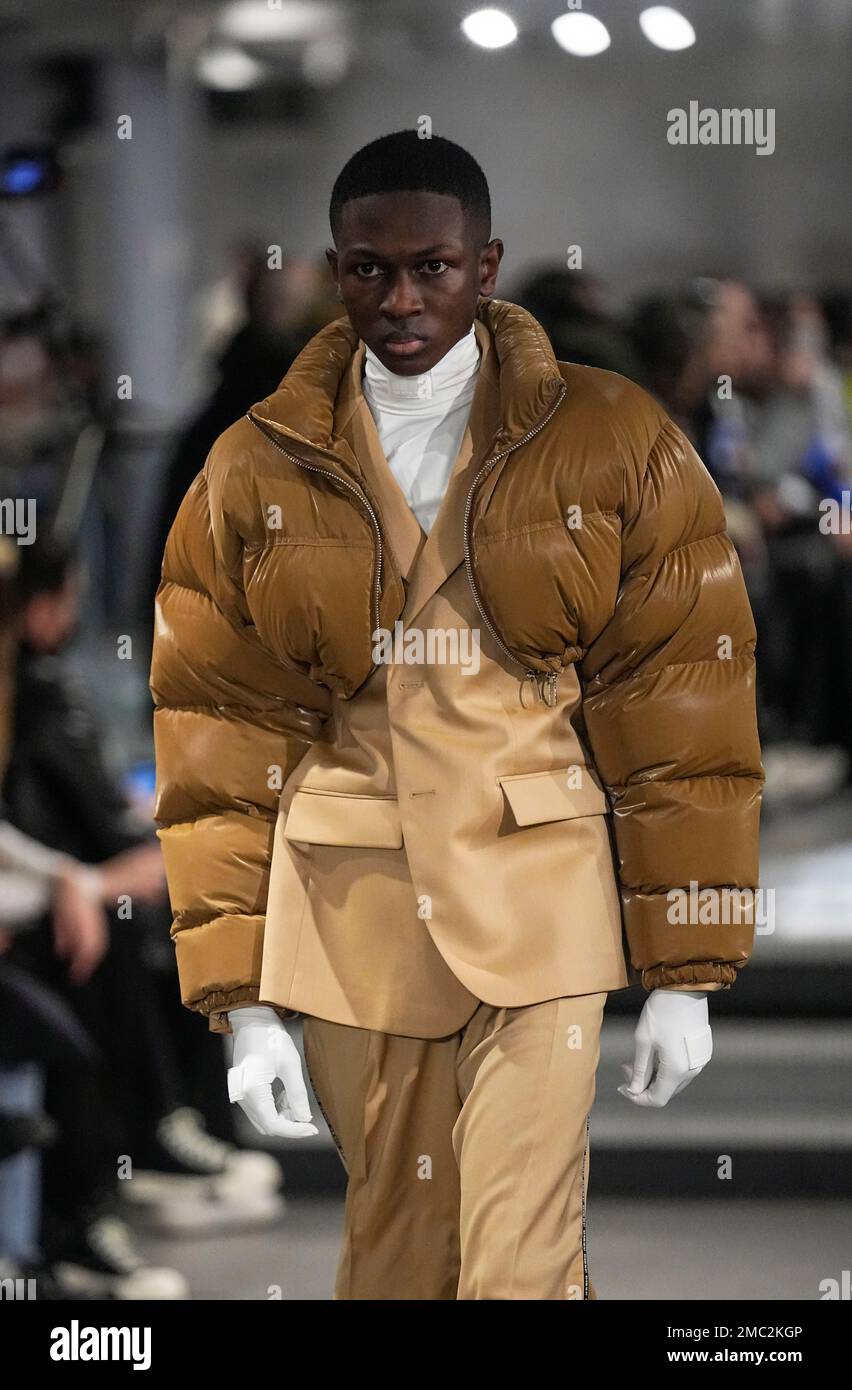 A model wears a creation as part of the VTMNTS Ready To Wear Fall ...