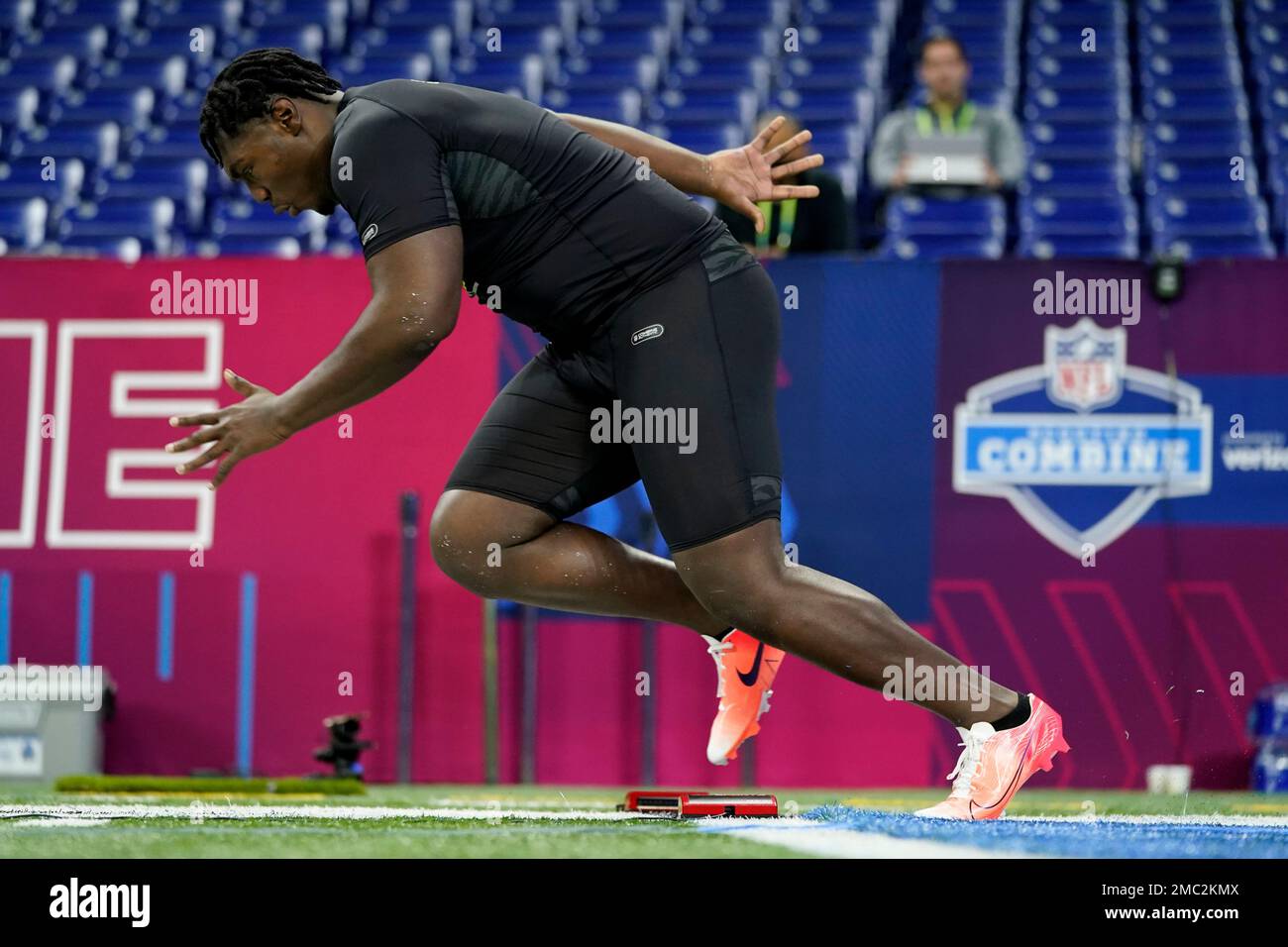 Mississippi State offensive lineman Charles Cross runs the 40-yard dash ...