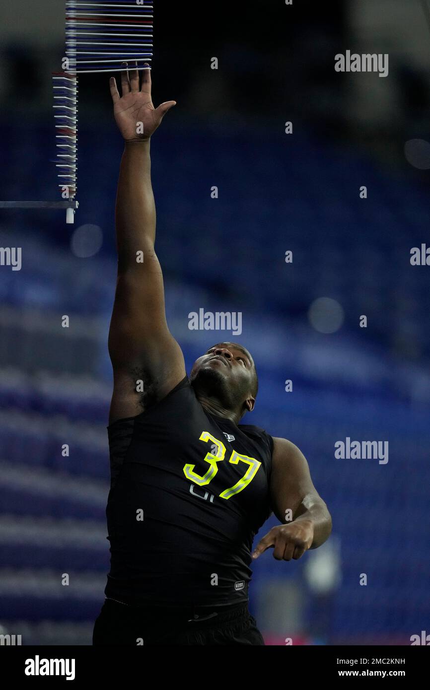 Tulsa offensive lineman Chris Paul the leaps in the vertical jump at ...