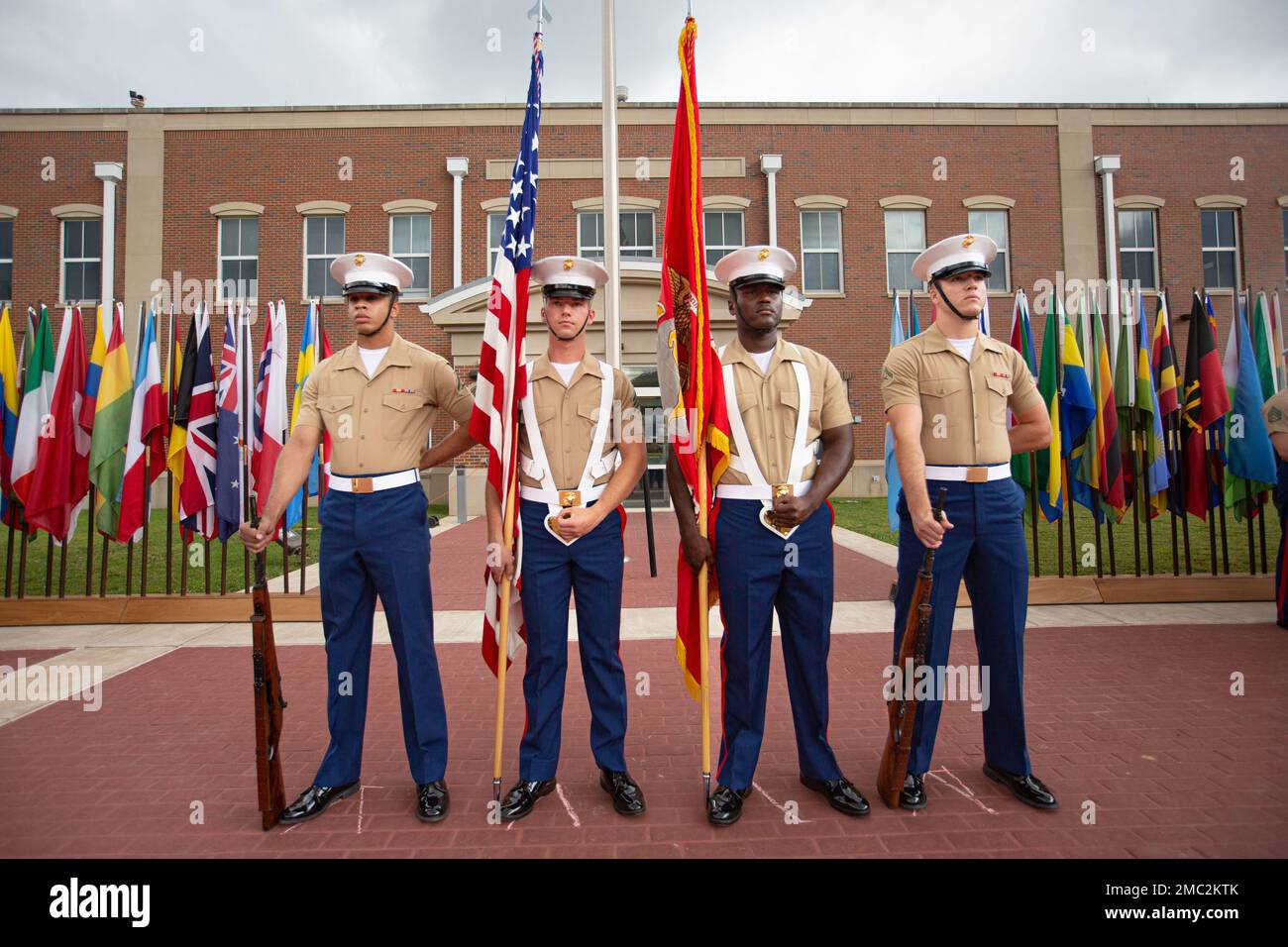 U.S. Marine Corps Embassy Security Group’s (MCESG) color guard, stand ...