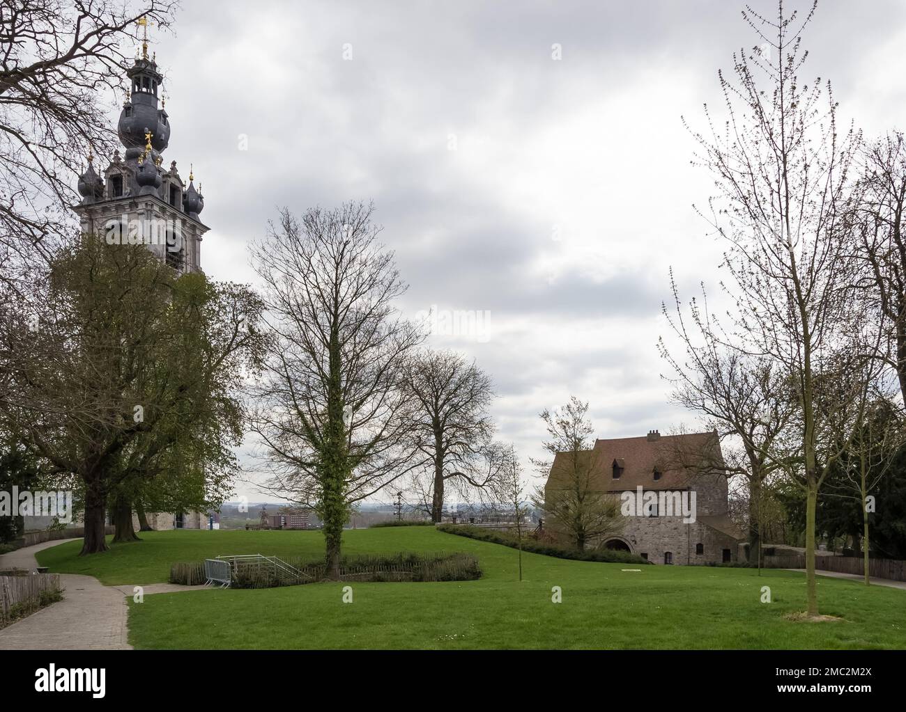 Architectural detail of the Belfry of Mons, the only belfry in Belgium ...