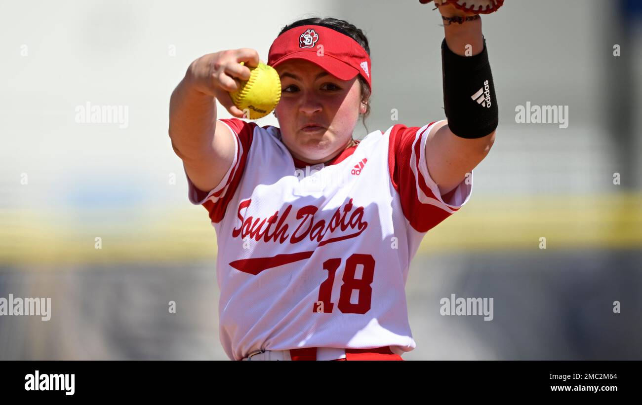 South Dakotas' Holly Fletcher pitches during an NCAA softball game on ...