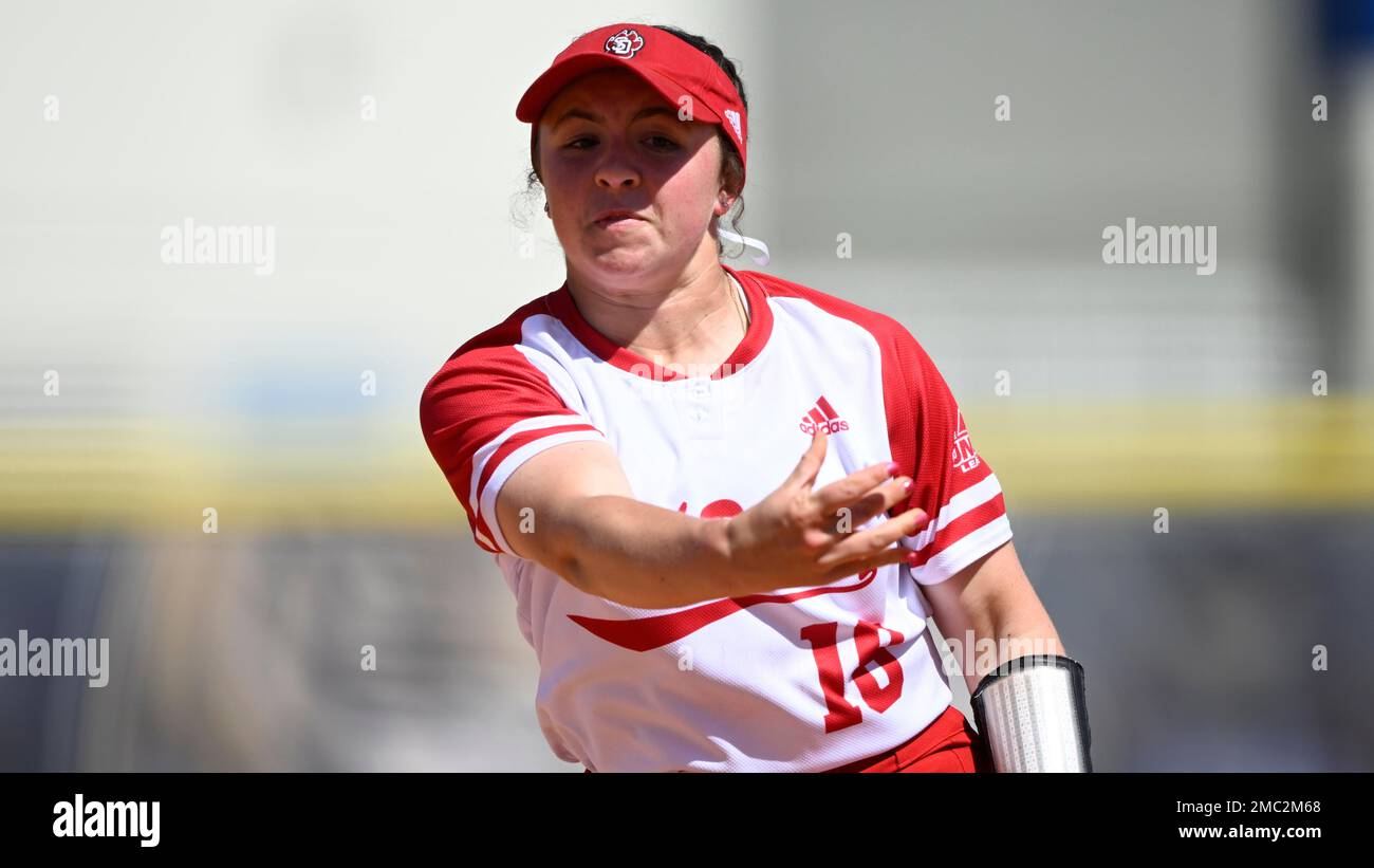 South Dakotas' Holly Fletcher pitches during an NCAA softball game on ...