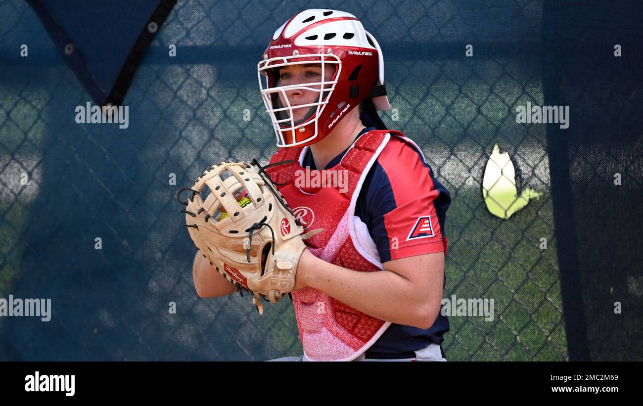 Stony Brooks' Corinne Badger catches before an NCAA softball game on ...