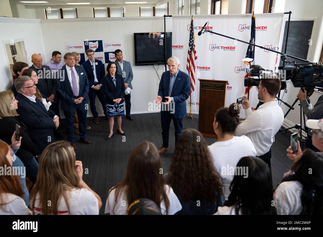 Ohio Senator Rob Portman speaks to supporters at a rally for Ohio ...