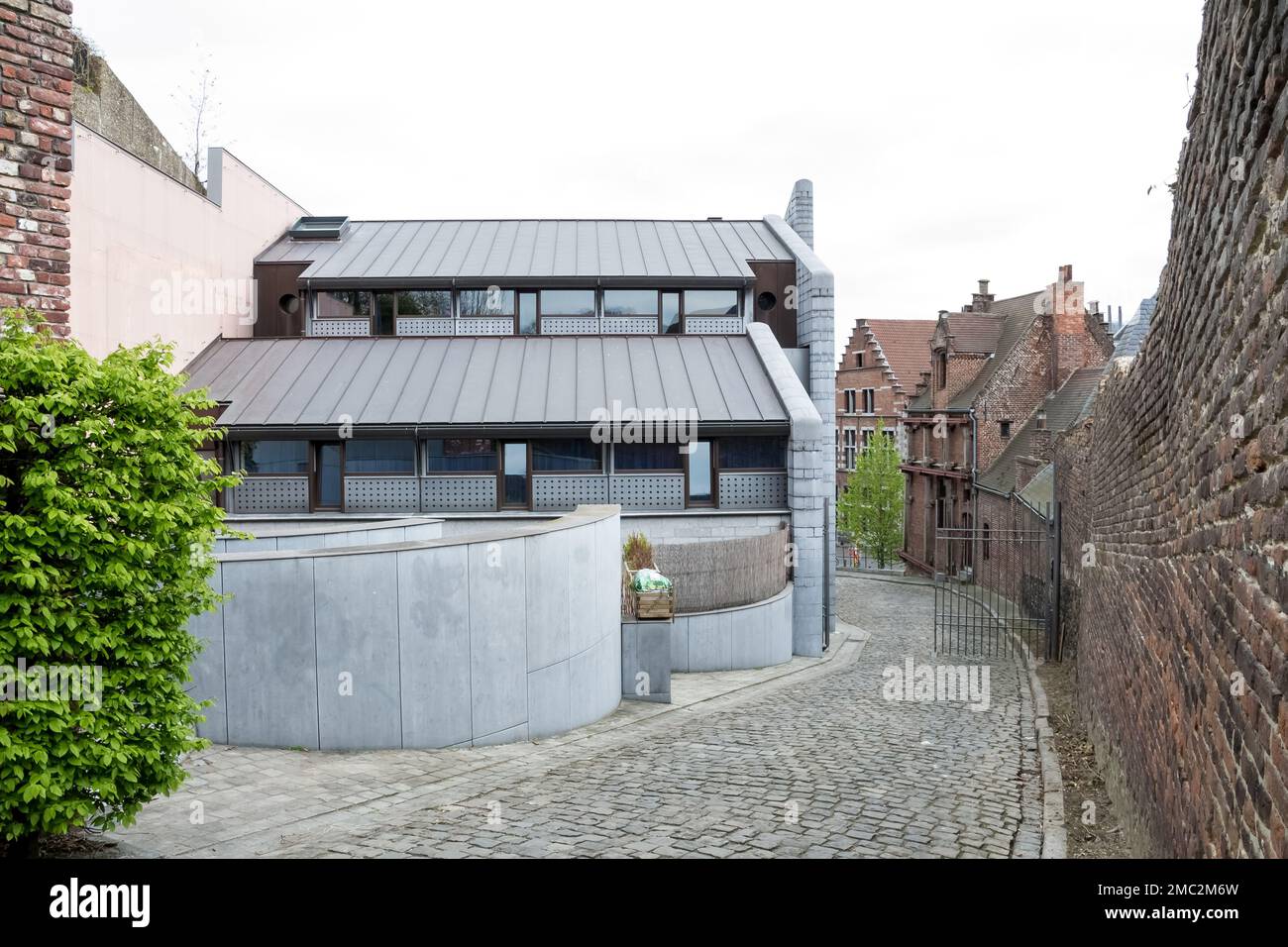 Architectural detail of the historic center of the Belgian city of Mons ...