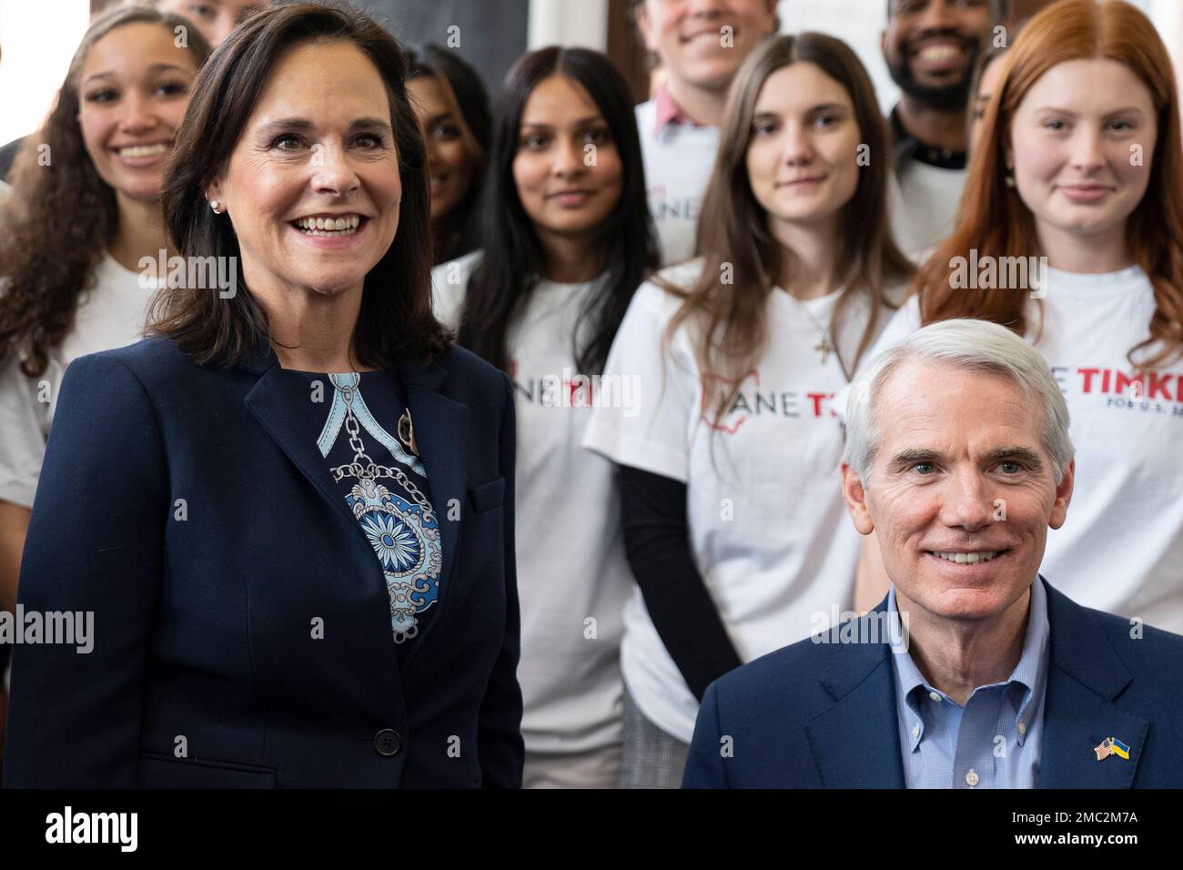 Ohio senatorial candidate Jane Timken, center left, poses for a photo ...