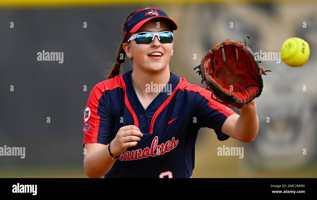 Stony Brooks' Sofia Chambers catches during an NCAA softball game on ...
