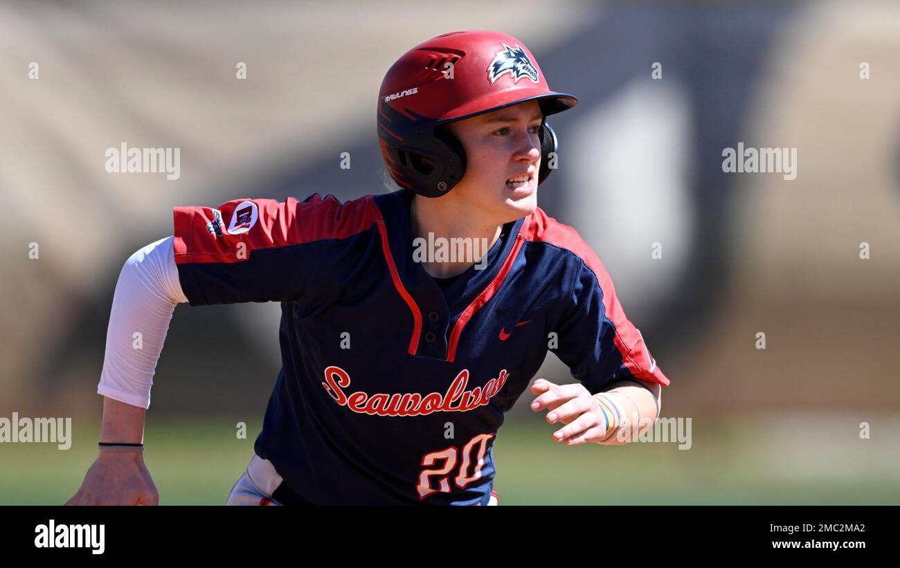 Stony Brooks' Kyra Mcfarland runs during an NCAA softball game on ...