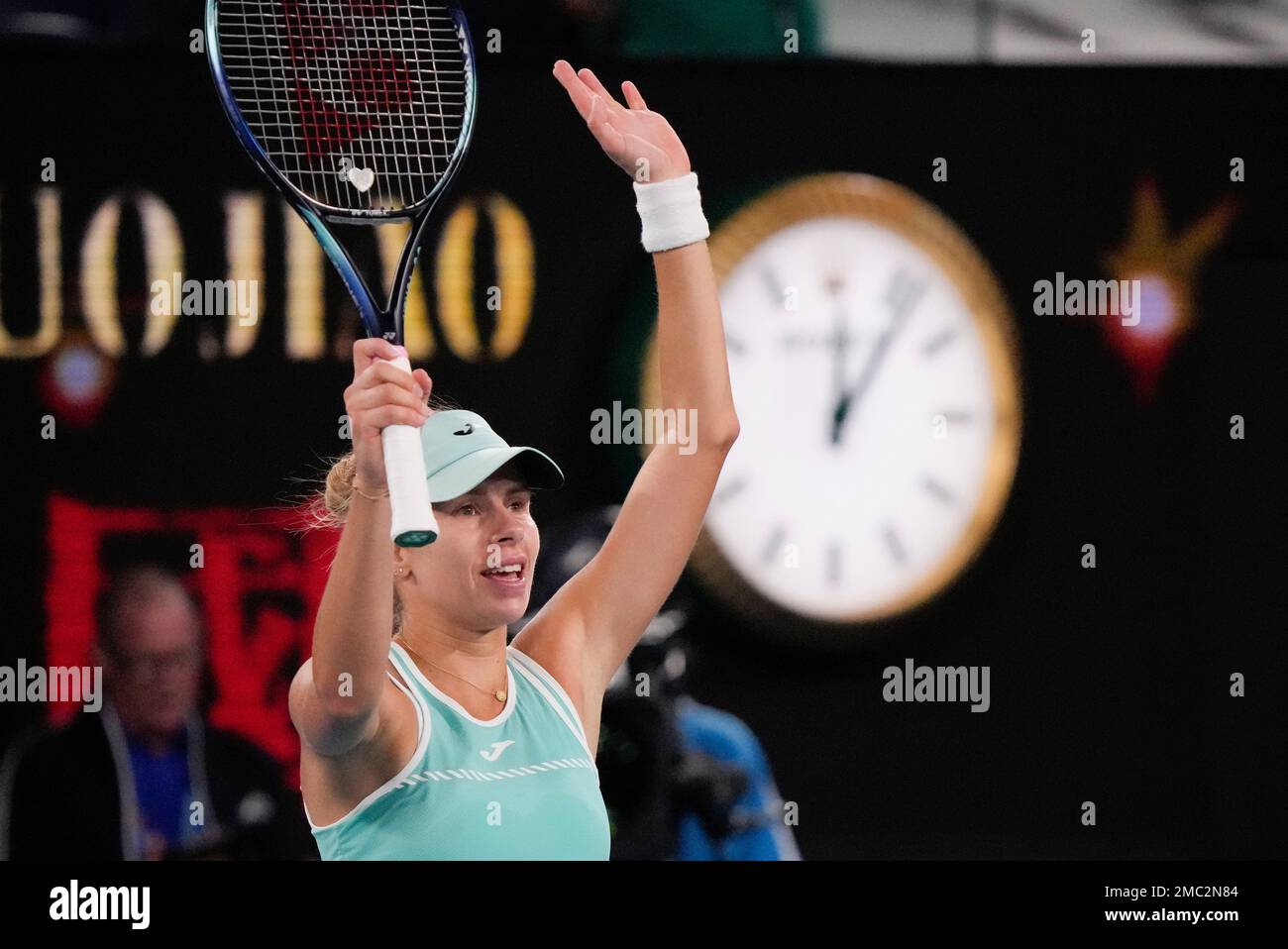 Magda Linette of Poland celebrates after defeating Ekaterina ...