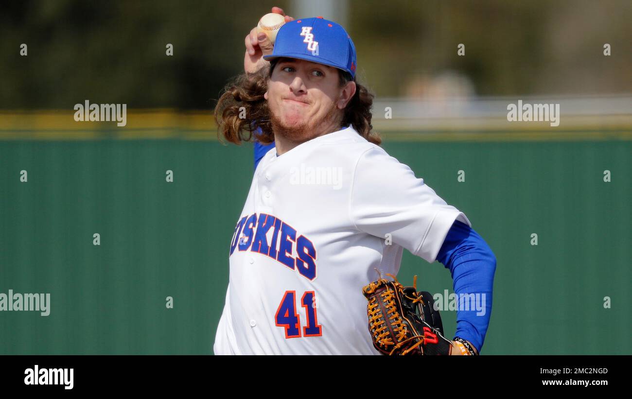 Houston Baptist's Daxton Tinker during an NCAA baseball game against ...