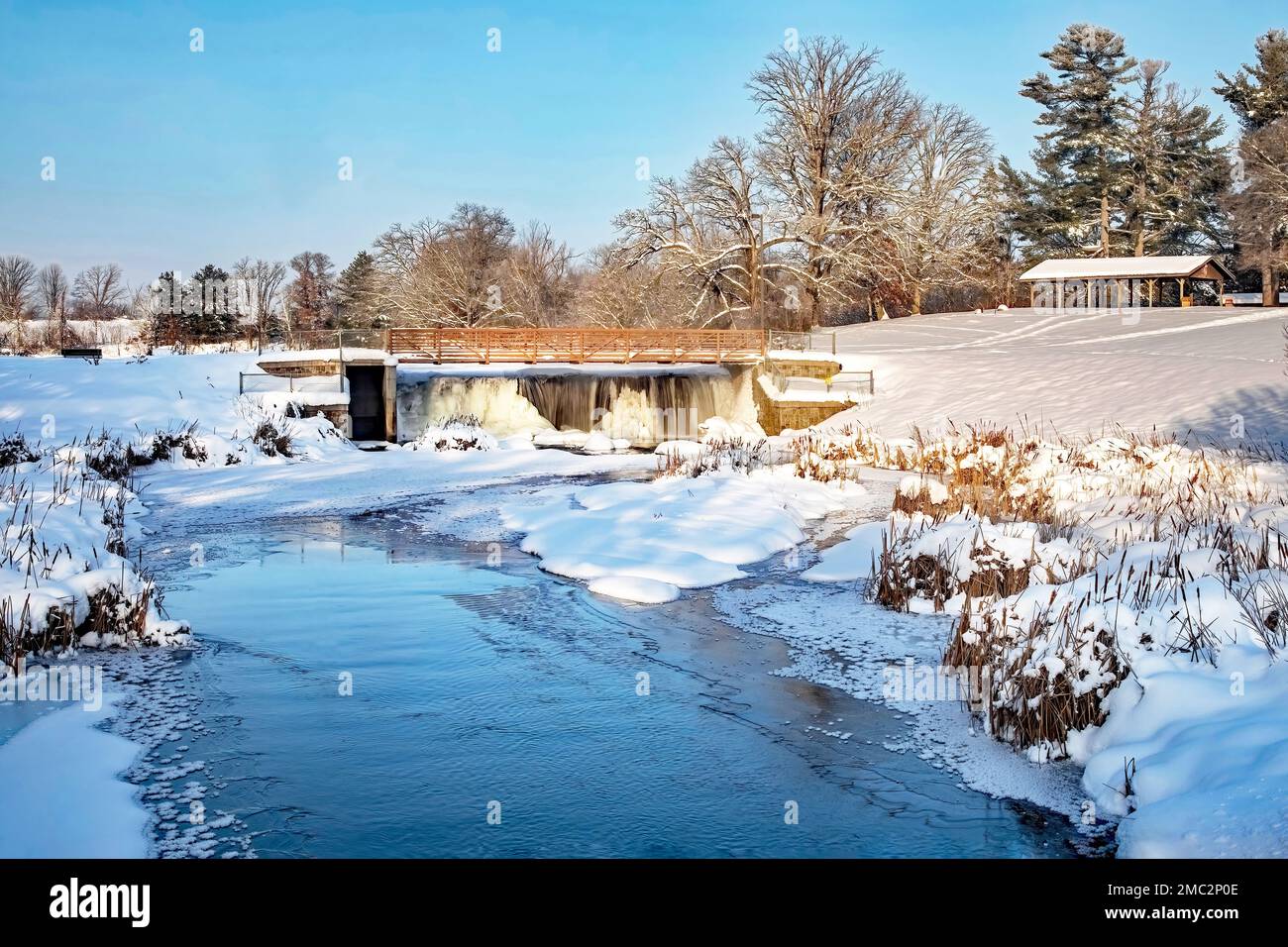 Beautiful frozen water of Balsam Branch on the D. D. Kennedy Dam at D ...